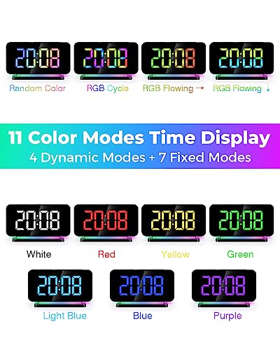 SZELAM Alarm Clock for Heavy Sleepers Adults,7.4” Digital Clocks Large Display,with USB C Port,RGB Night Light,5 Levels Volume,Auto Dimmer,LED Desk Clock for Bedroom Decor - Black