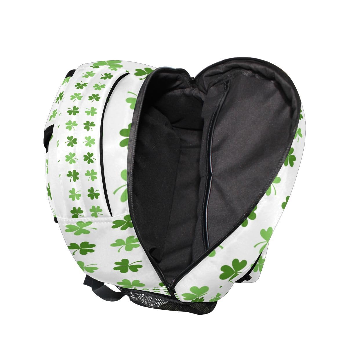 Backpack Patrick's Day Clover Leaves Shamrock Luck Green White Daypack Shoulder Bag with Name Label Tag for Travel Hiking Casual Camping Sports Gym