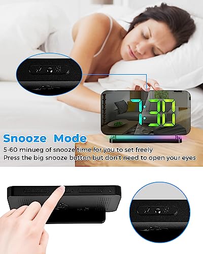SZELAM Alarm Clock for Heavy Sleepers Adults,7.4” Digital Clocks Large Display,with USB C Port,RGB Night Light,5 Levels Volume,Auto Dimmer,LED Desk Clock for Bedroom Decor - Black