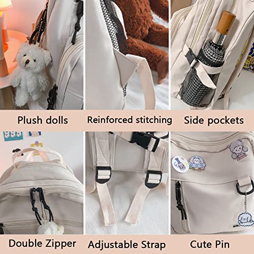 Aesthetic Backpack for School, Teen Girls Preppy Backpack, Fashion Big Student School Bags, Multi Pocket Canvas Backpack (Black)