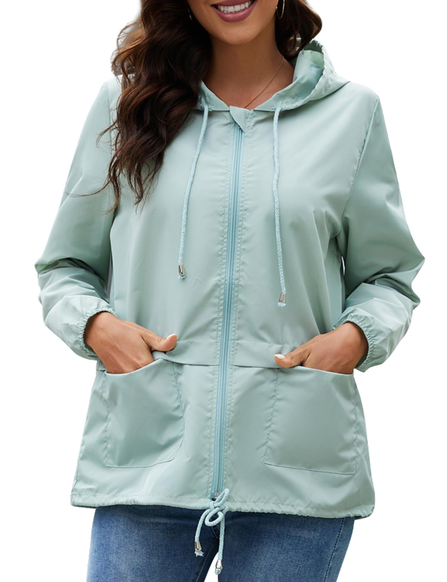 Zcfire Summer Thin Jackets Waterproof Raincoat Lightweight Breathable Rain Jacket Hooded Rain Coat Outdoor Light Green XL