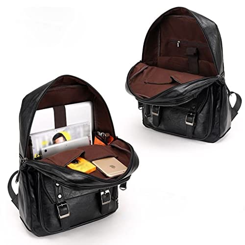 WQXD Retro 100% Real Leather Backpack,Man Casual Genuine Leather Daypack,Male Business、School、Office Leisure Travel Computer Rucksack (Color : Black, Size : 15.6inchs)