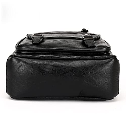 WQXD Retro 100% Real Leather Backpack,Man Casual Genuine Leather Daypack,Male Business、School、Office Leisure Travel Computer Rucksack (Color : Black, Size : 15.6inchs)