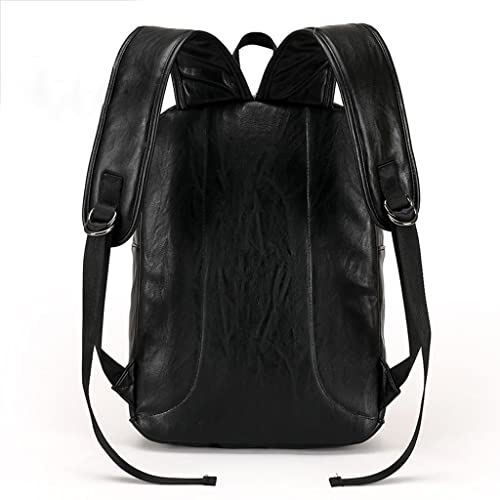 WQXD Retro 100% Real Leather Backpack,Man Casual Genuine Leather Daypack,Male Business、School、Office Leisure Travel Computer Rucksack (Color : Black, Size : 15.6inchs)