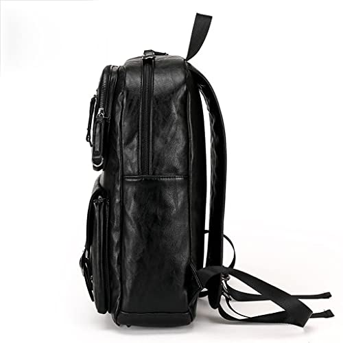 WQXD Retro 100% Real Leather Backpack,Man Casual Genuine Leather Daypack,Male Business、School、Office Leisure Travel Computer Rucksack (Color : Black, Size : 15.6inchs)