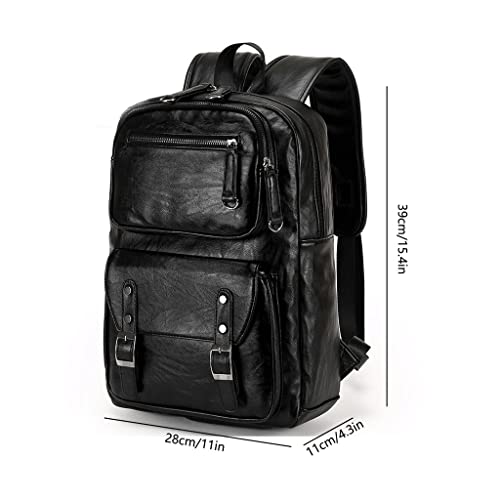 WQXD Retro 100% Real Leather Backpack,Man Casual Genuine Leather Daypack,Male Business、School、Office Leisure Travel Computer Rucksack (Color : Black, Size : 15.6inchs)