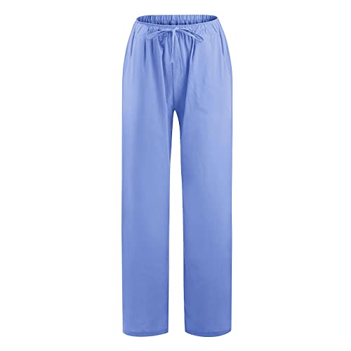 Track an Order On Amazon Womens Linen Pants Plus Size Drawstring Elastic Waist Casual Flowy Pant Wide Leg Pocket Summer Comfy Palazzo Pants International Sellers On Amazon Light Blue S