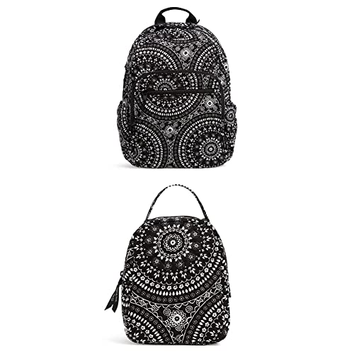 Bradley Vera Womens Cotton Campus Backpack Bookbag, Black Bandana Medallion Vera Womens Cotton Bunch Lunch Bag, Black Bandana Medallion