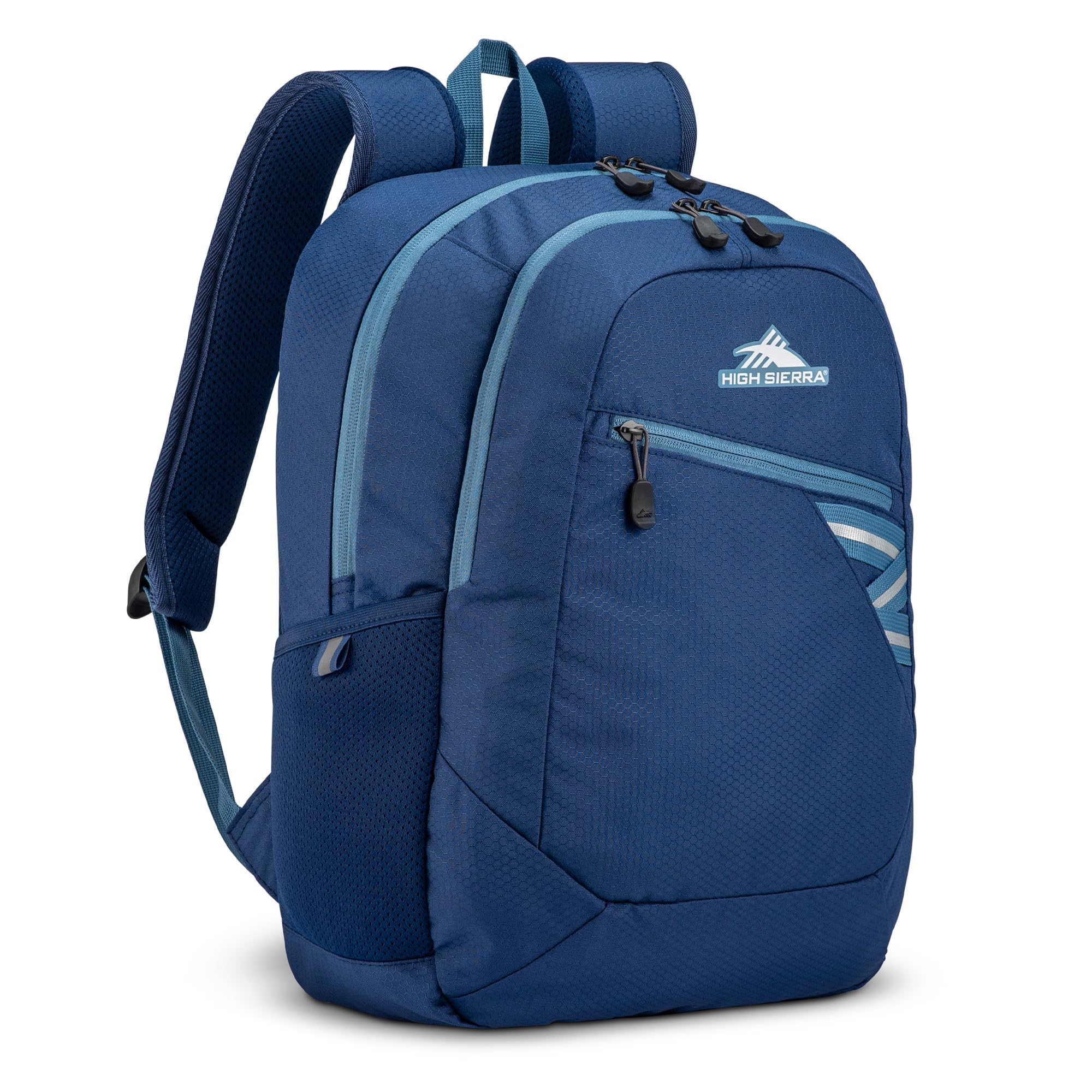 High Sierra Outburst 2.0 Carry-On Daypack Book Bag with Padded Laptop Tablet Sleeve, 360 Degree Reflectivity, Fits Most 15.6" Laptops, 28L, Graphite Blue/True Navy
