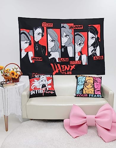 Winx Club Tapestry Wall Hanging Kawaii Friendship Dark Gothic Wall Tapestry for Living Room Bedroom (Pink)
