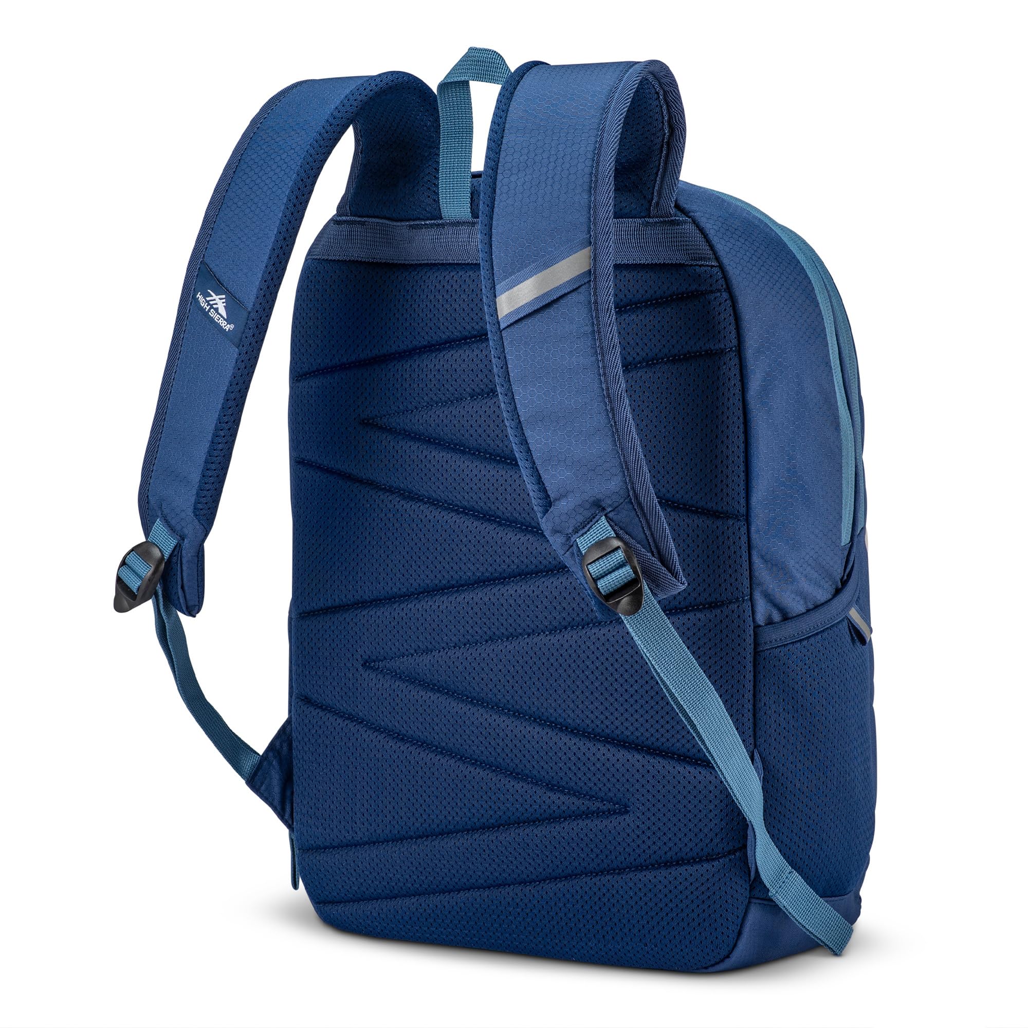 High Sierra Outburst 2.0 Carry-On Daypack Book Bag with Padded Laptop Tablet Sleeve, 360 Degree Reflectivity, Fits Most 15.6" Laptops, 28L, Graphite Blue/True Navy