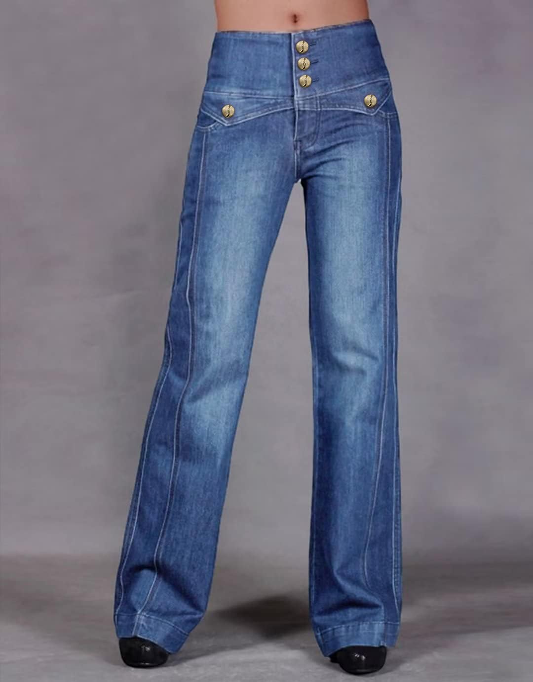 PLNOTME Women's High Waisted Straight Leg Jeans Loose Stretchy Trendy Denim Pants Blue