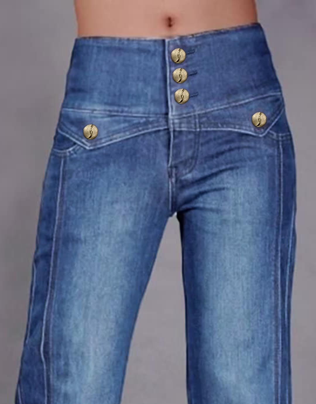 PLNOTME Women's High Waisted Straight Leg Jeans Loose Stretchy Trendy Denim Pants Blue