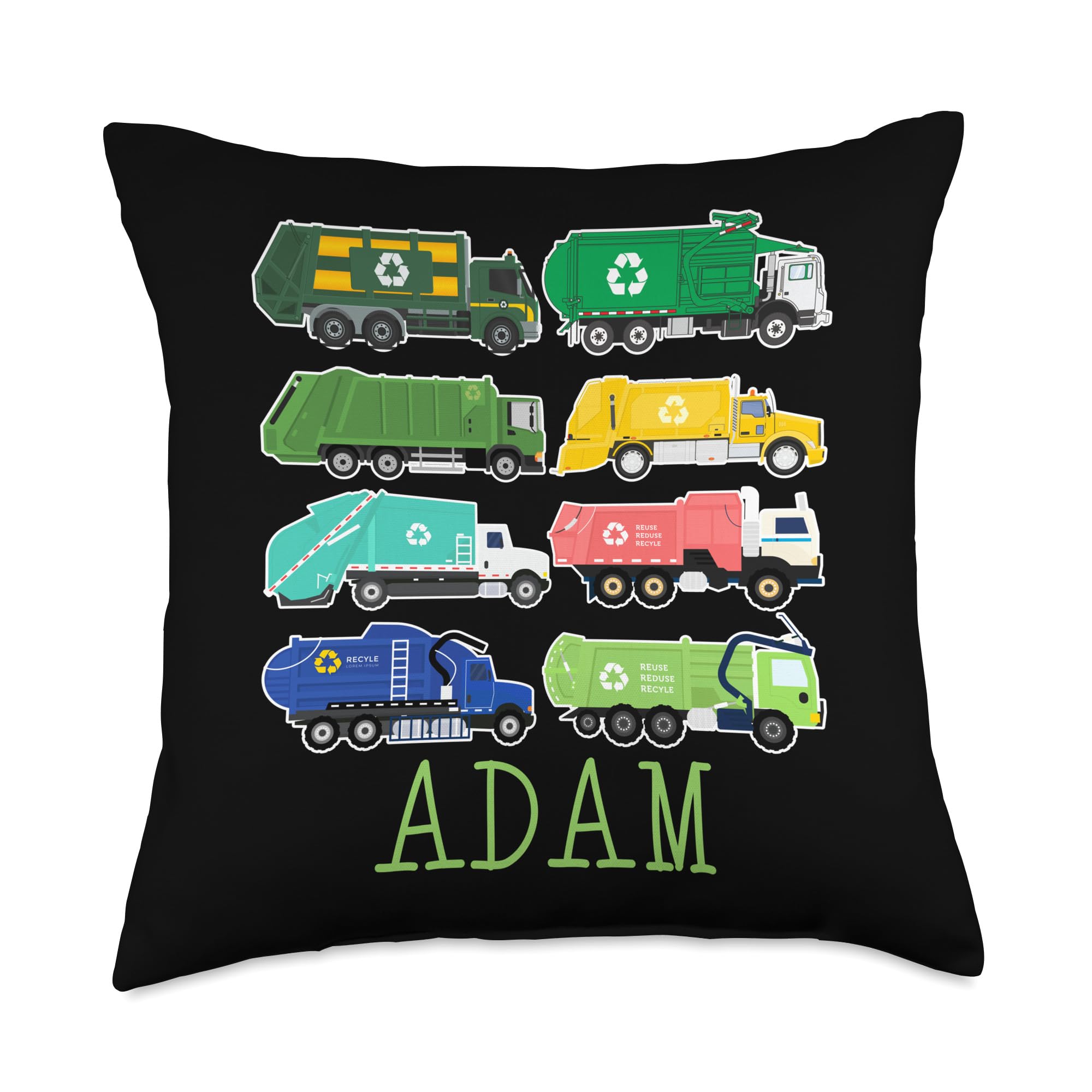 Waste Collector Dump Trash Recycling Lover Adam Trash Kids Collector Ecologist Garbage Truck Throw Pillow, 18x18, Multicolor
