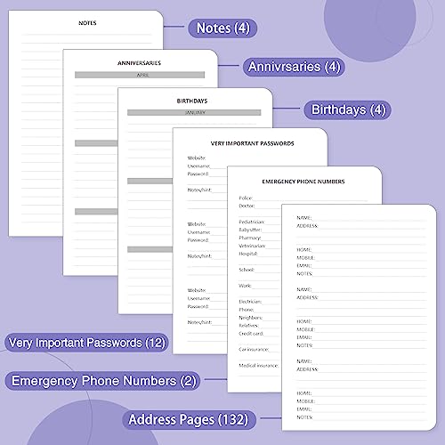 Address Book with Alphabetical Tabs, Hardcover Password Book, Address Organizer Keep Track of Phone Numbers, Special Days, Birthdays, Anniversaries and Notes (5.3'' x 7.7", Deep Purple)