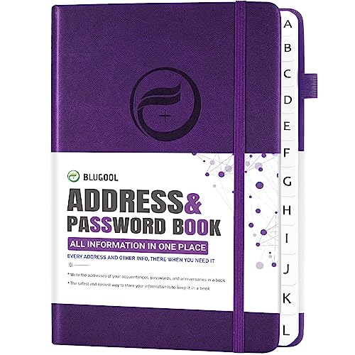 Address Book with Alphabetical Tabs, Hardcover Password Book, Address Organizer Keep Track of Phone Numbers, Special Days, Birthdays, Anniversaries and Notes (5.3'' x 7.7", Deep Purple)