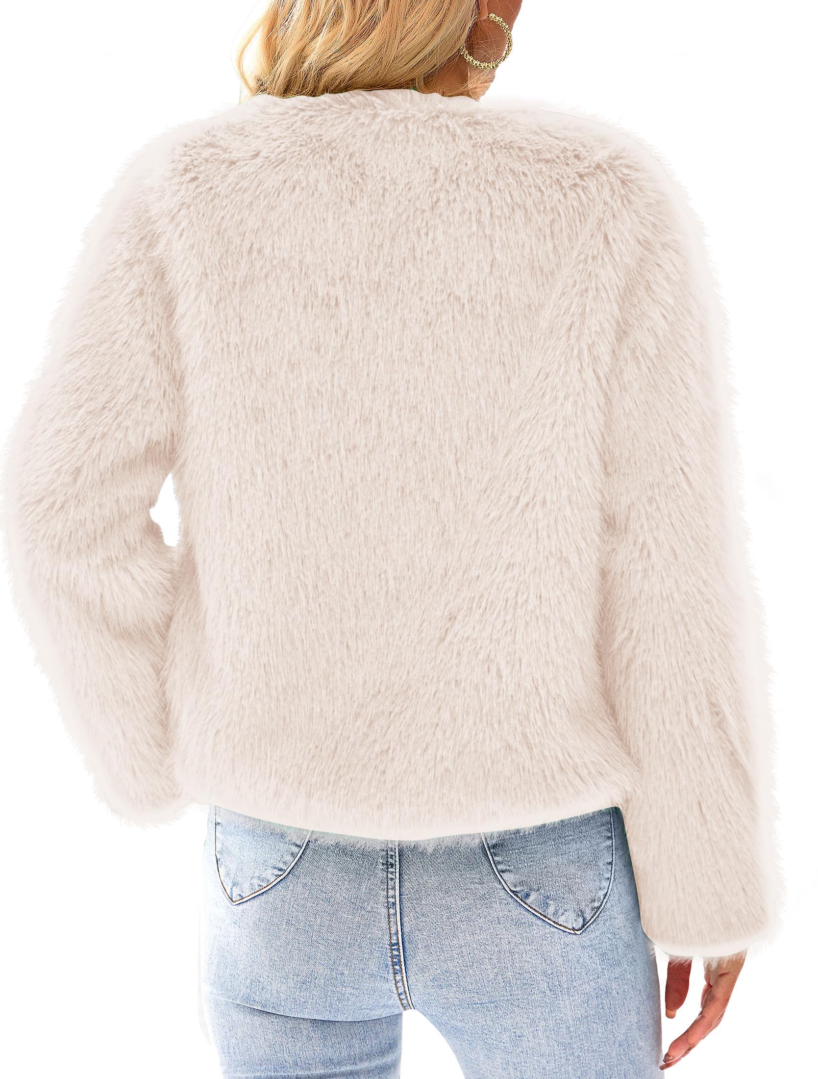 PRETTYGARDEN Women's 2025 Winter Coats Fleece Cropped Jacket Faux Fur Long Sleeve Pockets Shaggy Warm Outerwear Fall Clothes (Apricot,Medium)