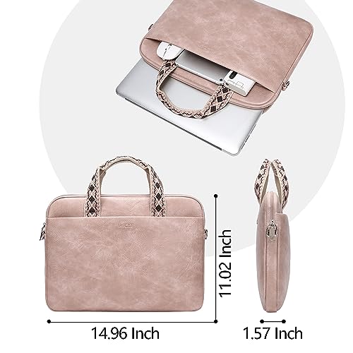 INICAT Faux Leather Laptop Bag for Women,Large Capacity Computer Tote Bag Laptop Carrying Case fits for 14 inches Laptop(Brown-Check)