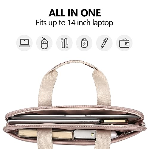 INICAT Faux Leather Laptop Bag for Women,Large Capacity Computer Tote Bag Laptop Carrying Case fits for 14 inches Laptop(Brown-Check)