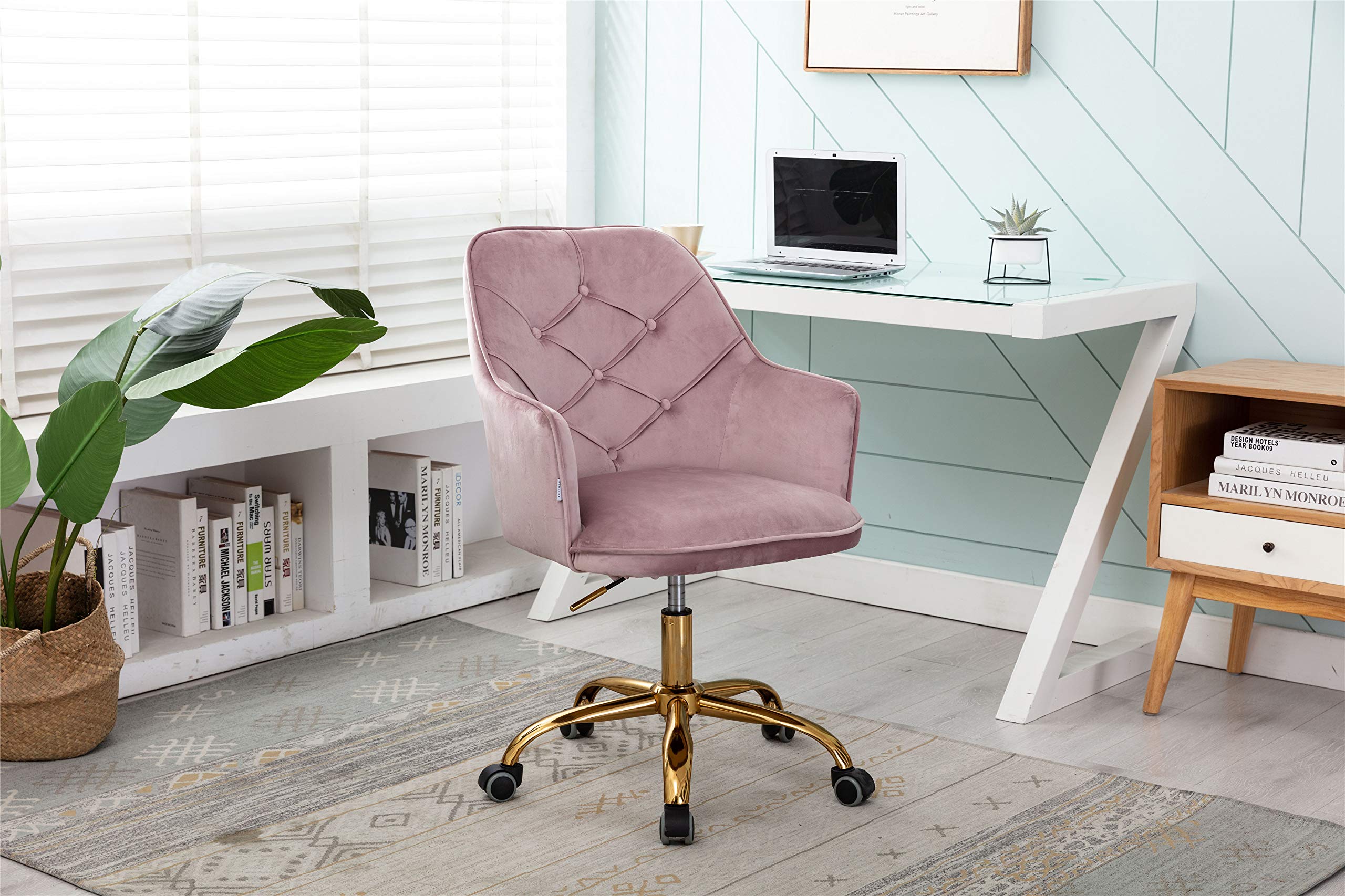 FATFISH Velvet Swivel Shell Chair for Living Room, Office, Modern Leisure Arm Chair in Pink