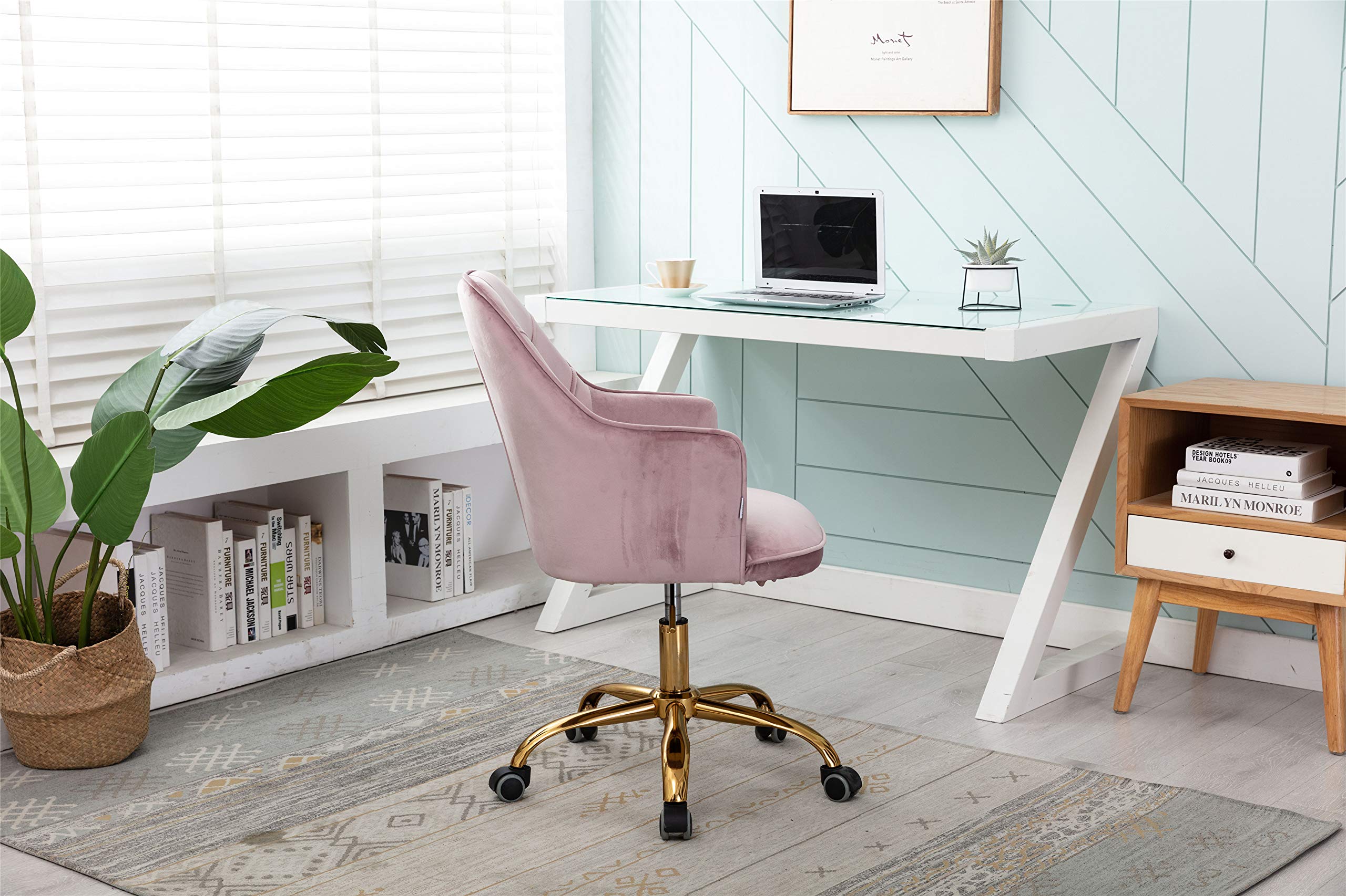 FATFISH Velvet Swivel Shell Chair for Living Room, Office, Modern Leisure Arm Chair in Pink