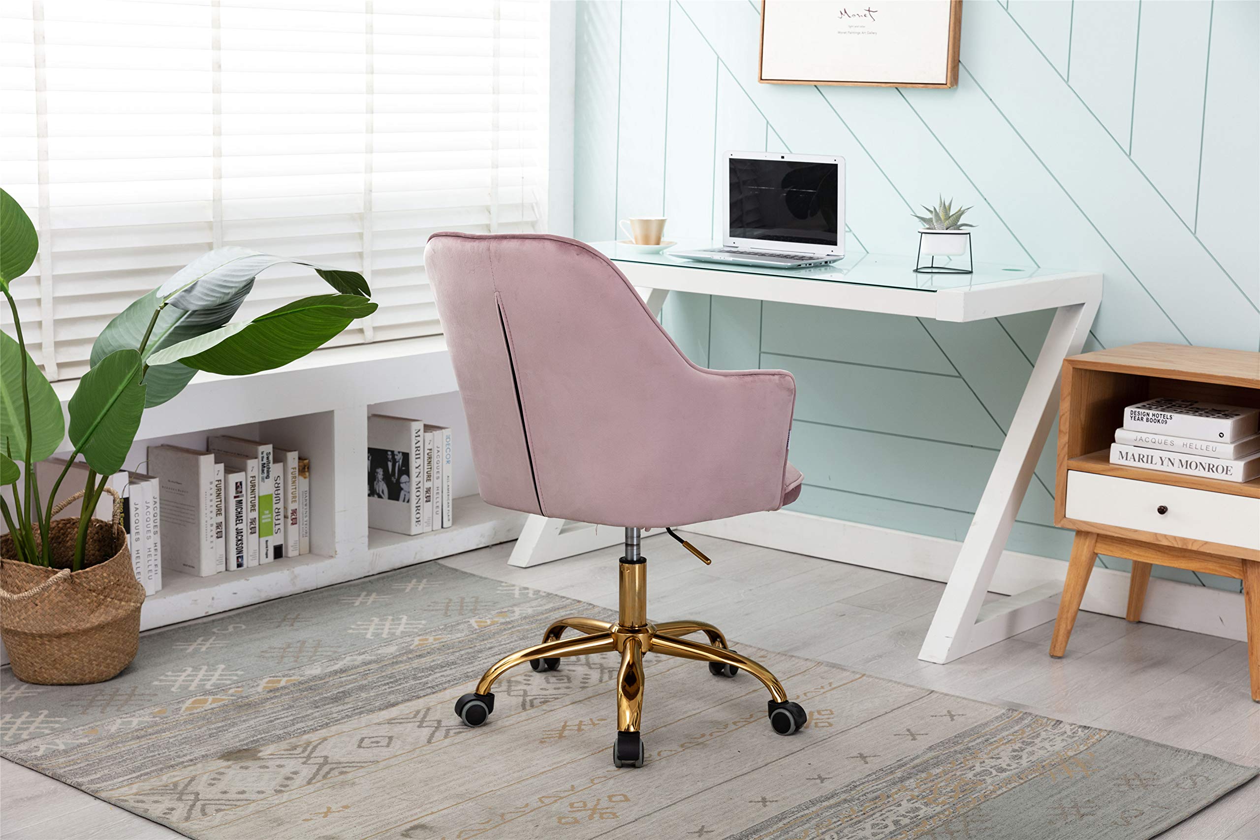 FATFISH Velvet Swivel Shell Chair for Living Room, Office, Modern Leisure Arm Chair in Pink