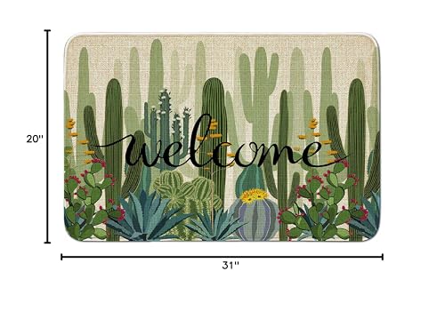 KXO Welcome Mats Outdoor Cactus Green Door Mat Non-Slip Washable Mats Indoor Entrance Front Doormat