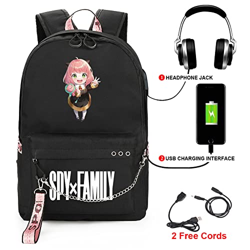 SPIRTUDE Spy x Family Backpack for School Anya Forger Bookbag Anime Backpacks with USB Charging Port, 17inch (B)