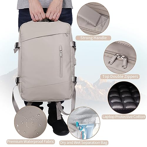 QOECI Waterproof Travel Backpack for Women Men, 44L Carry On Backpack with USB Charging Port, 17.3" Laptop Backpack, Personal Item Bag for Airlines Approved, Business Backpack Casual Daypack 1680D