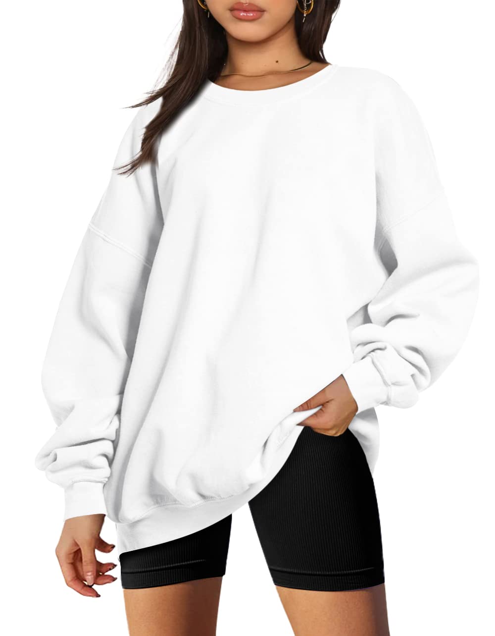 Trendy Queen Sweatshirts for Women Hoodies Oversized Crewneck Tops Sweaters Comfy Fall Winter Outfits Clothes 2025 Fashion White XL
