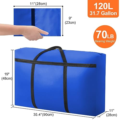 CIVJET 1 Pack Moving Bags Heavy Duty Extra Large with Strong Zippers, Storage Totes Bag with Handles for College Students, Moving Supplies & Boxes for Clothes, Storage Containers for Camping (Blue)