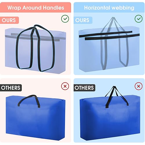 CIVJET 1 Pack Moving Bags Heavy Duty Extra Large with Strong Zippers, Storage Totes Bag with Handles for College Students, Moving Supplies & Boxes for Clothes, Storage Containers for Camping (Blue)