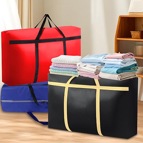 CIVJET 1 Pack Moving Bags Heavy Duty Extra Large with Strong Zippers, Storage Totes Bag with Handles for College Students, Moving Supplies & Boxes for Clothes, Storage Containers for Camping (Blue)