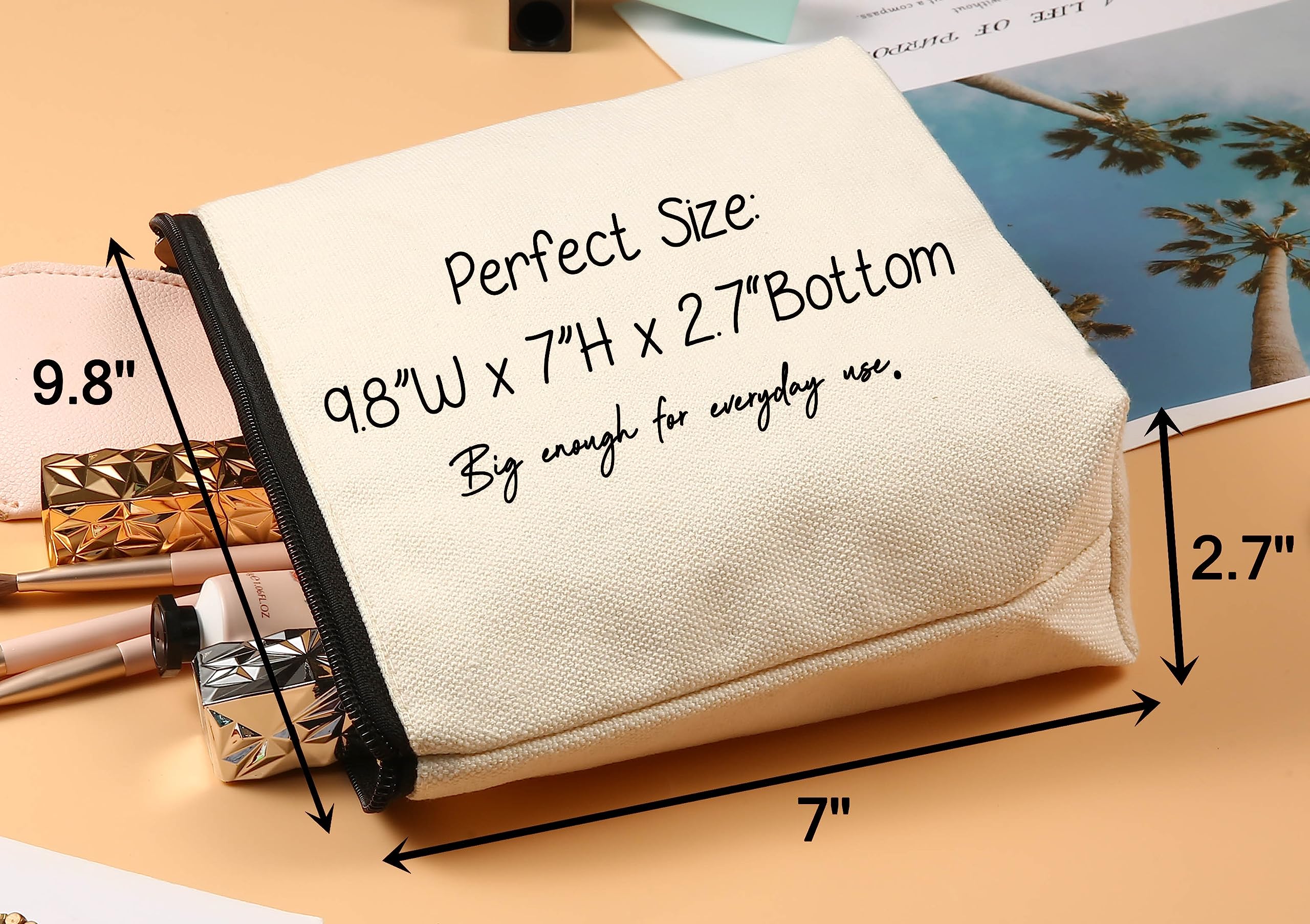 ZVMIS Cosmetic Case - Beige Canvas - Multifunctional Storage Bag for Women and Girls - Travel Accessory Pouch - Best Friends Gift