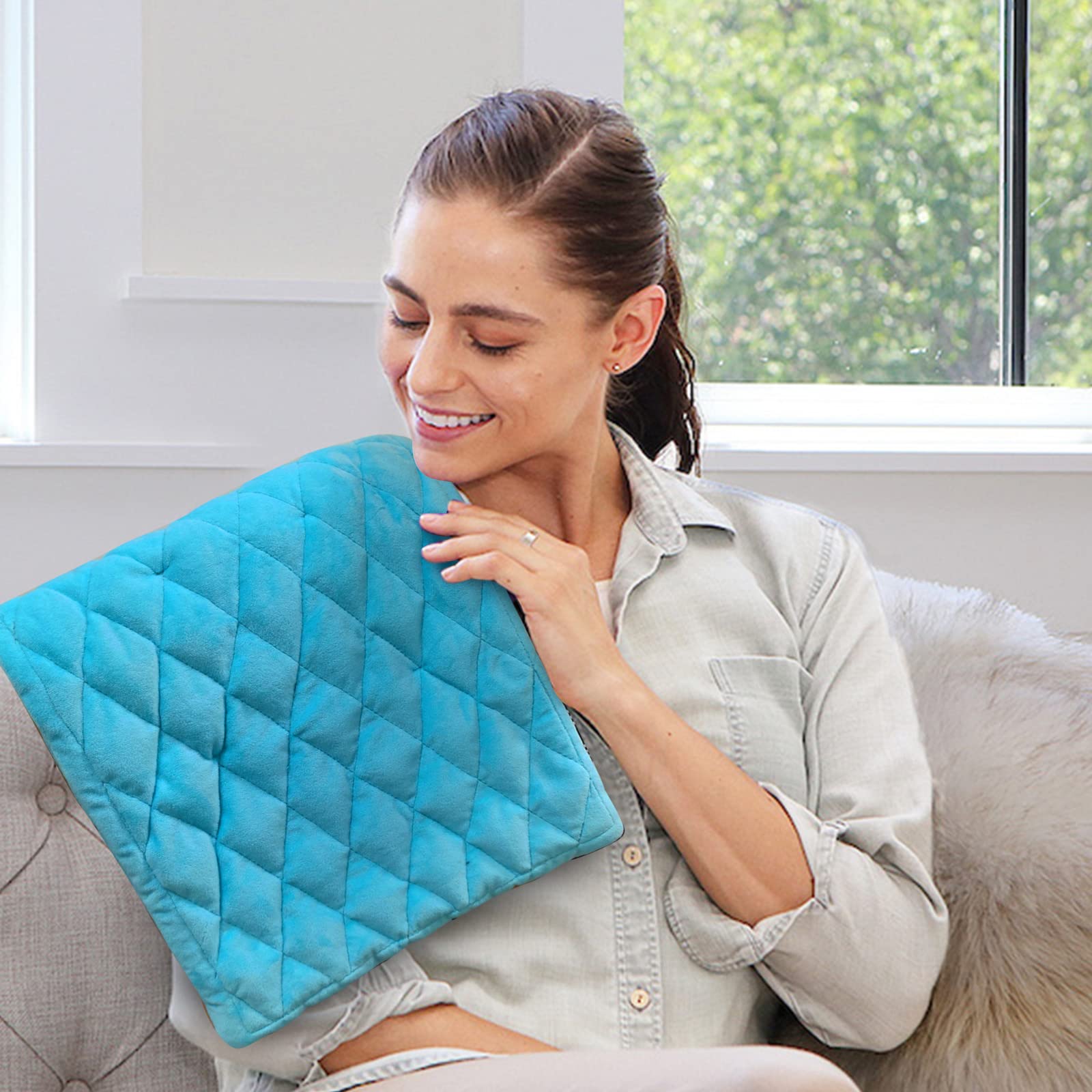 Pasonio Full Weighted Electric Heating Pad for Back Pain & Cramps Relief, 2.3lb Large Size for Neck and Shoulders, Moist & Dry Heat Therapy with Auto Shut Off,12x24, Washable-PB02(Blue)
