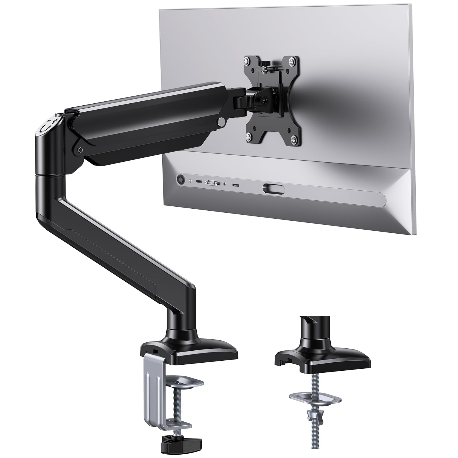 ErGear Single Monitor Arm for 13-34 inch Screens, Adjustable Gas Spring Monitor Mount Holds up to 22 lbs, Computer Monitor Stand with VESA Mount, C-Clamp & Grommet Base, Max VESA 100x100mm,
