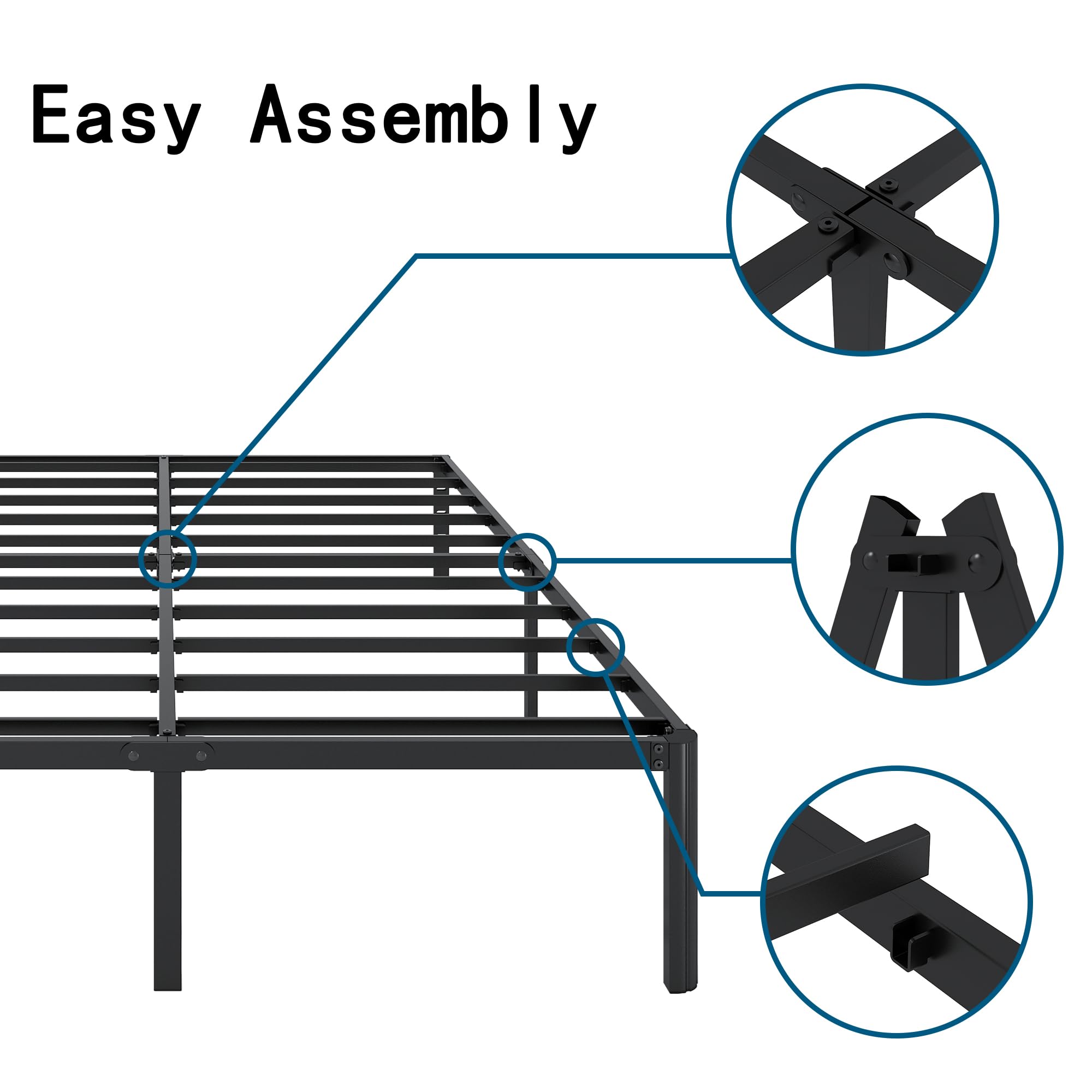 Riwanca 14 Inch Full Size Bed Frame No Box Spring Needed, Heavy Duty Black Metal Platform Mattress Foundation with Rounded Corners, Non-Slip Noise Free Easy Assembly