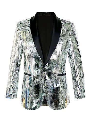 Nawgut Sequin Blazer Metallic Suit Disco Prom Shiny Jacket Wedding Party Banquet Fashion Tuxedo for Mens Adult-Medium