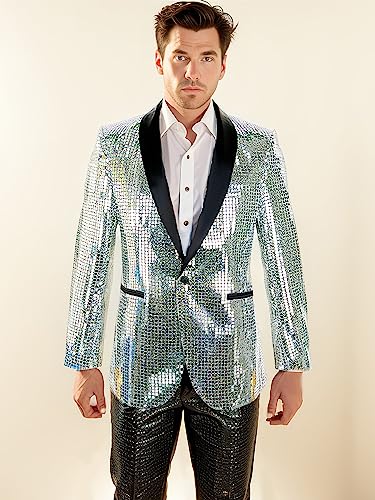 Nawgut Sequin Blazer Metallic Suit Disco Prom Shiny Jacket Wedding Party Banquet Fashion Tuxedo for Mens Adult-Medium