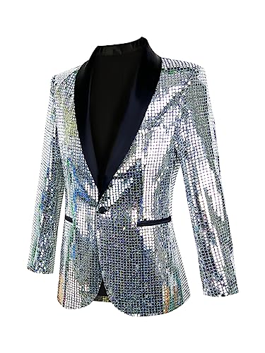 Nawgut Sequin Blazer Metallic Suit Disco Prom Shiny Jacket Wedding Party Banquet Fashion Tuxedo for Mens Adult-Medium