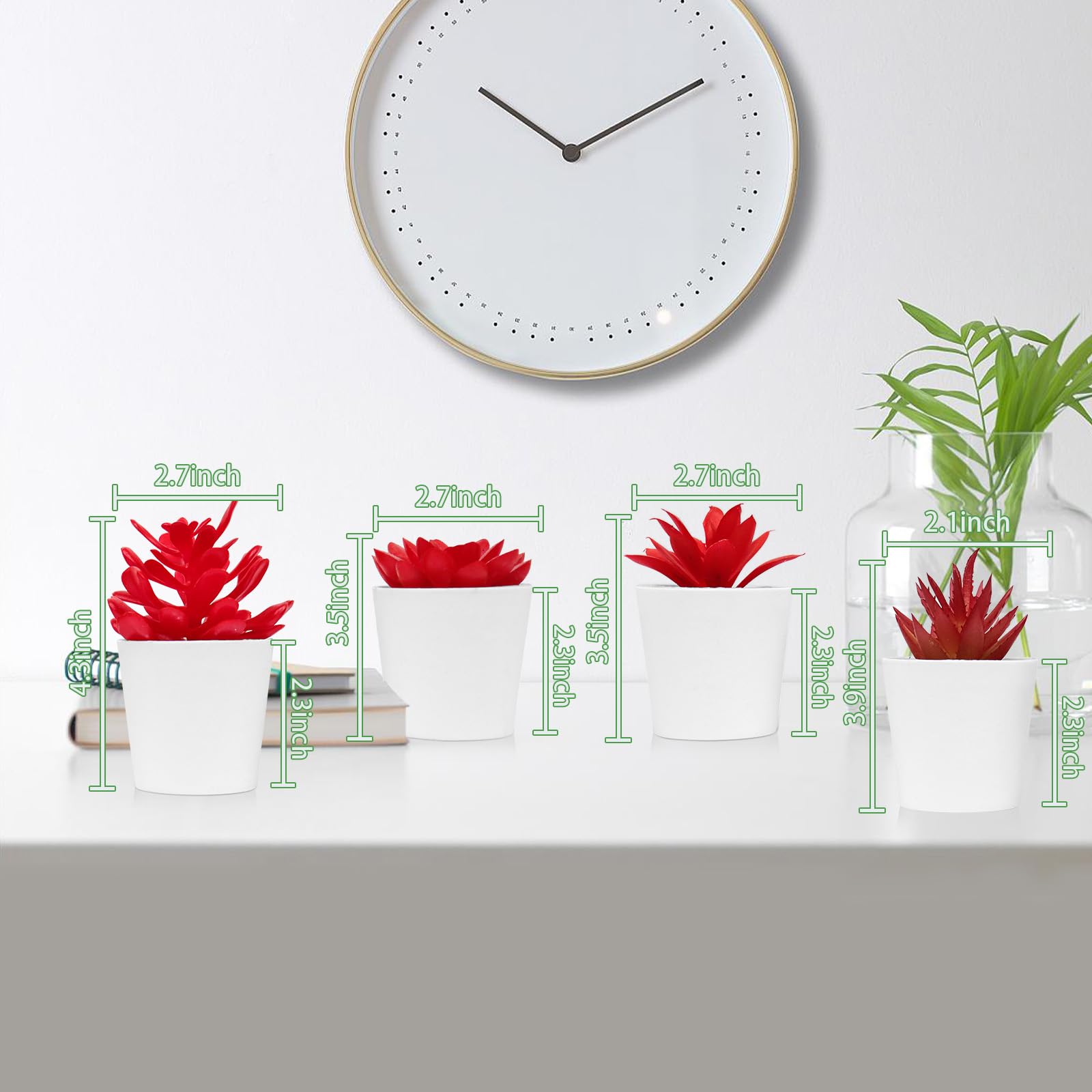 Uguisu Artificial Potted Plant, Simulated Gem Flower, Lotus Flower, Artificial Succulent Plant, Small Artificial Plant, Artificial Fake Plant, Office Home Wall Decoration (4/Red)