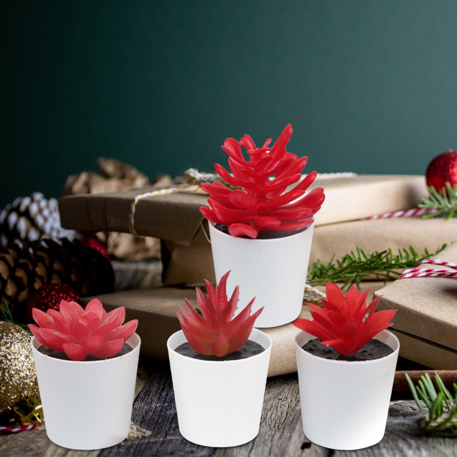 Uguisu Artificial Potted Plant, Simulated Gem Flower, Lotus Flower, Artificial Succulent Plant, Small Artificial Plant, Artificial Fake Plant, Office Home Wall Decoration (4/Red)