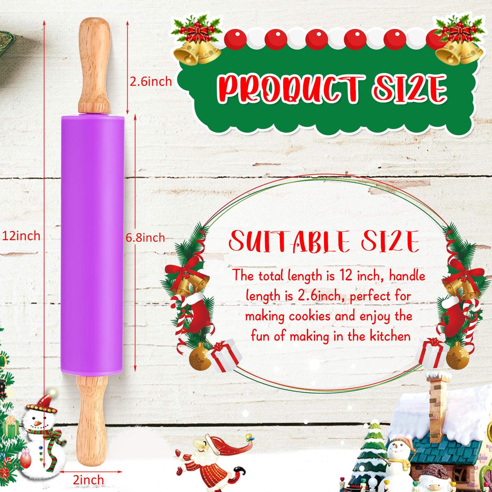 Dandat 6 Pcs Small Rolling Pin Kids 12 Inch Mini Silicone Rolling Pin for Baking Non Stick Kids Dough Roller with Wooden Handle for Kitchen Cookie Pastry Fondant Cake 6 Colors