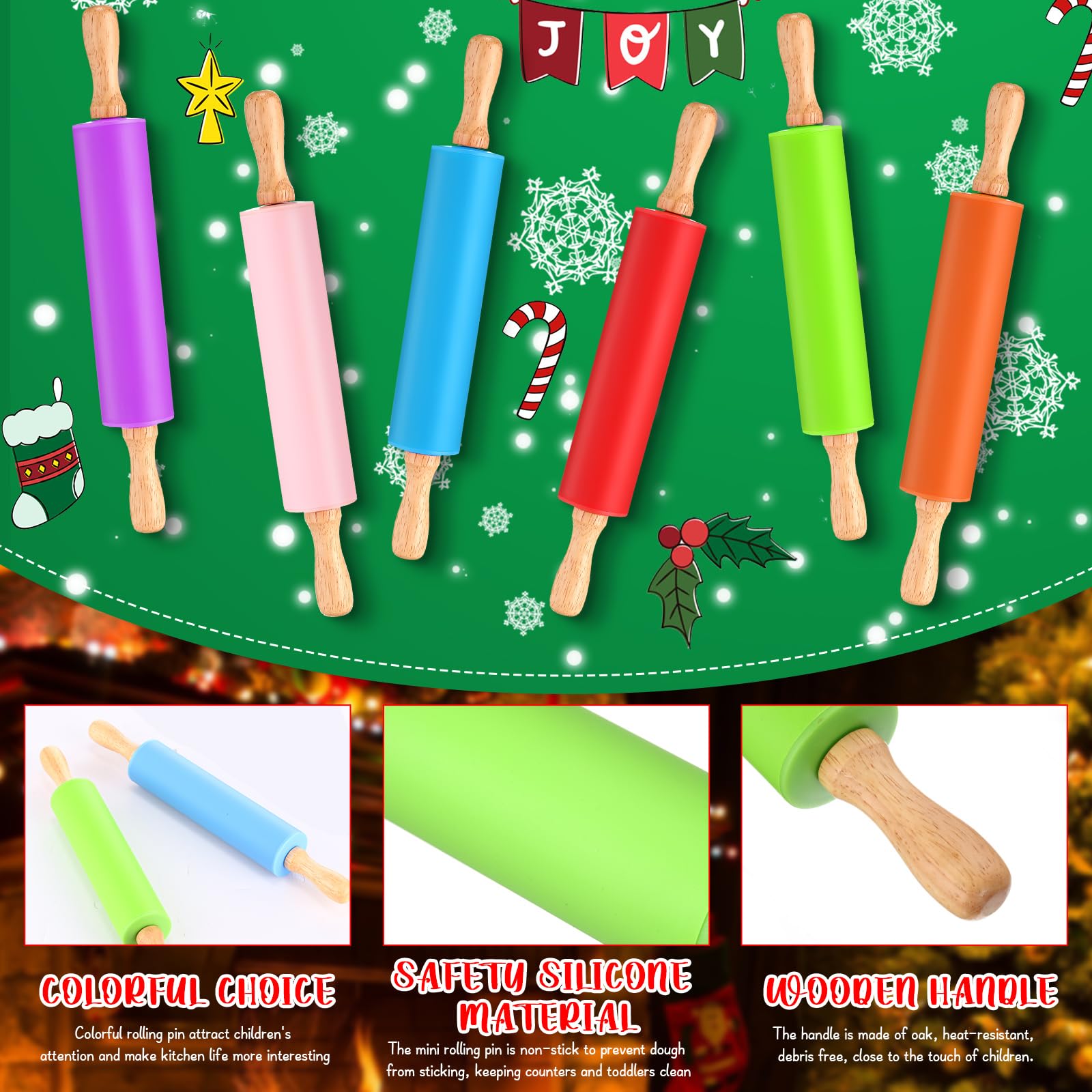 Dandat 6 Pcs Small Rolling Pin Kids 12 Inch Mini Silicone Rolling Pin for Baking Non Stick Kids Dough Roller with Wooden Handle for Kitchen Cookie Pastry Fondant Cake 6 Colors
