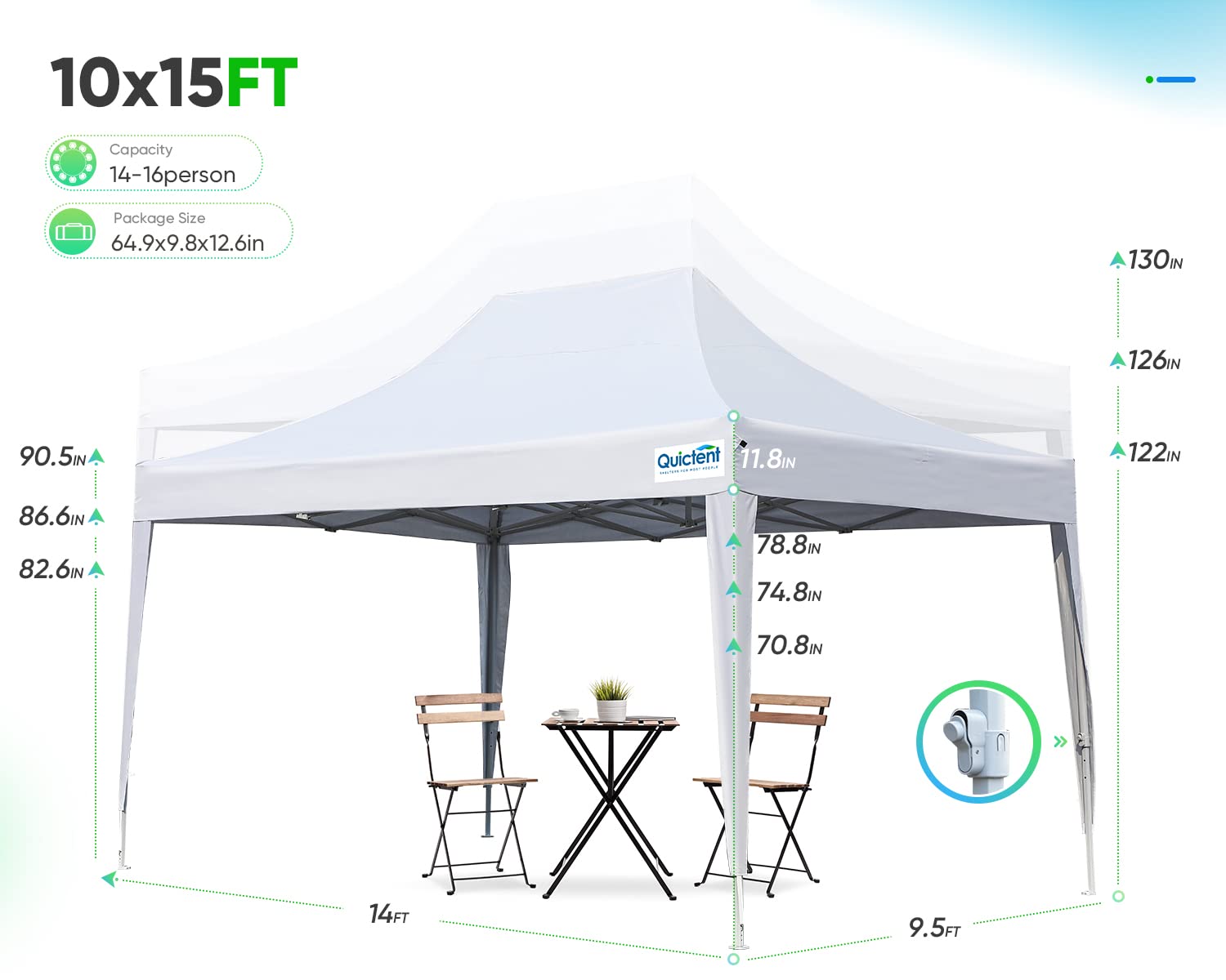 Quictent Privacy 10'x15' Easy Pop up Canopy Tent with Sidewalls and Roll-up Ventilated Windows, Heavy Duty Easy up Outdoor Party Shelter Enclosed Waterproof, Wheeled Carry Bag (White)