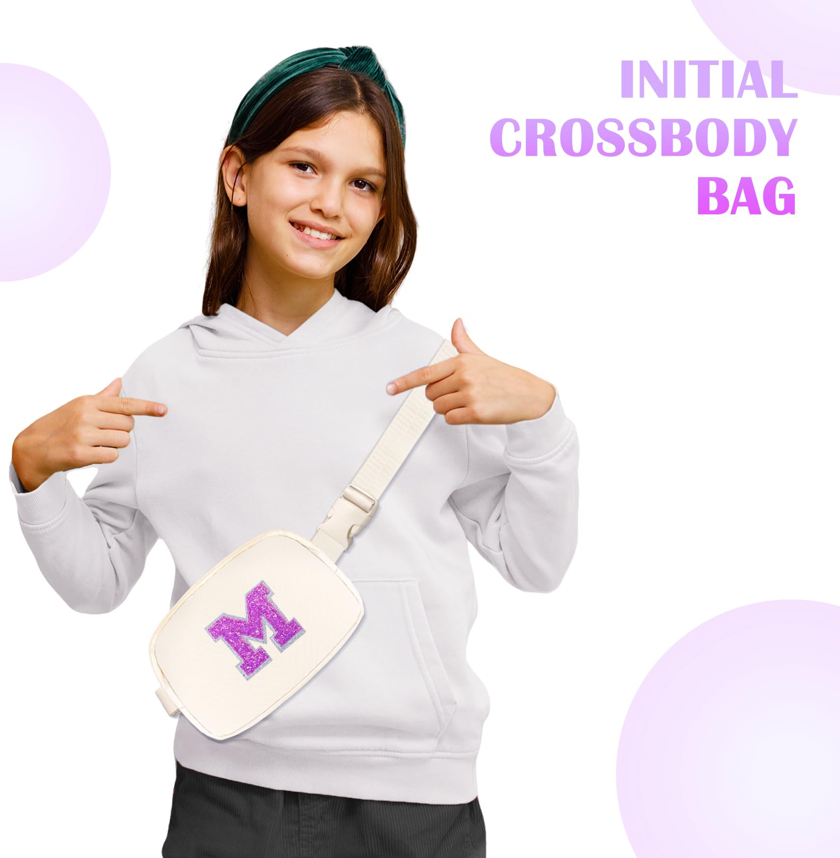 COSHAYSOO Fanny Pack Belt Bag Crossbody Initial Letter for 7 8 9 10 11 12 13 14 15 Year Old Teen Girl Gifts Trendy Stuff Cross Body Purse Travel Essentials Unique Easter Birthday Gift Idea Ivory M
