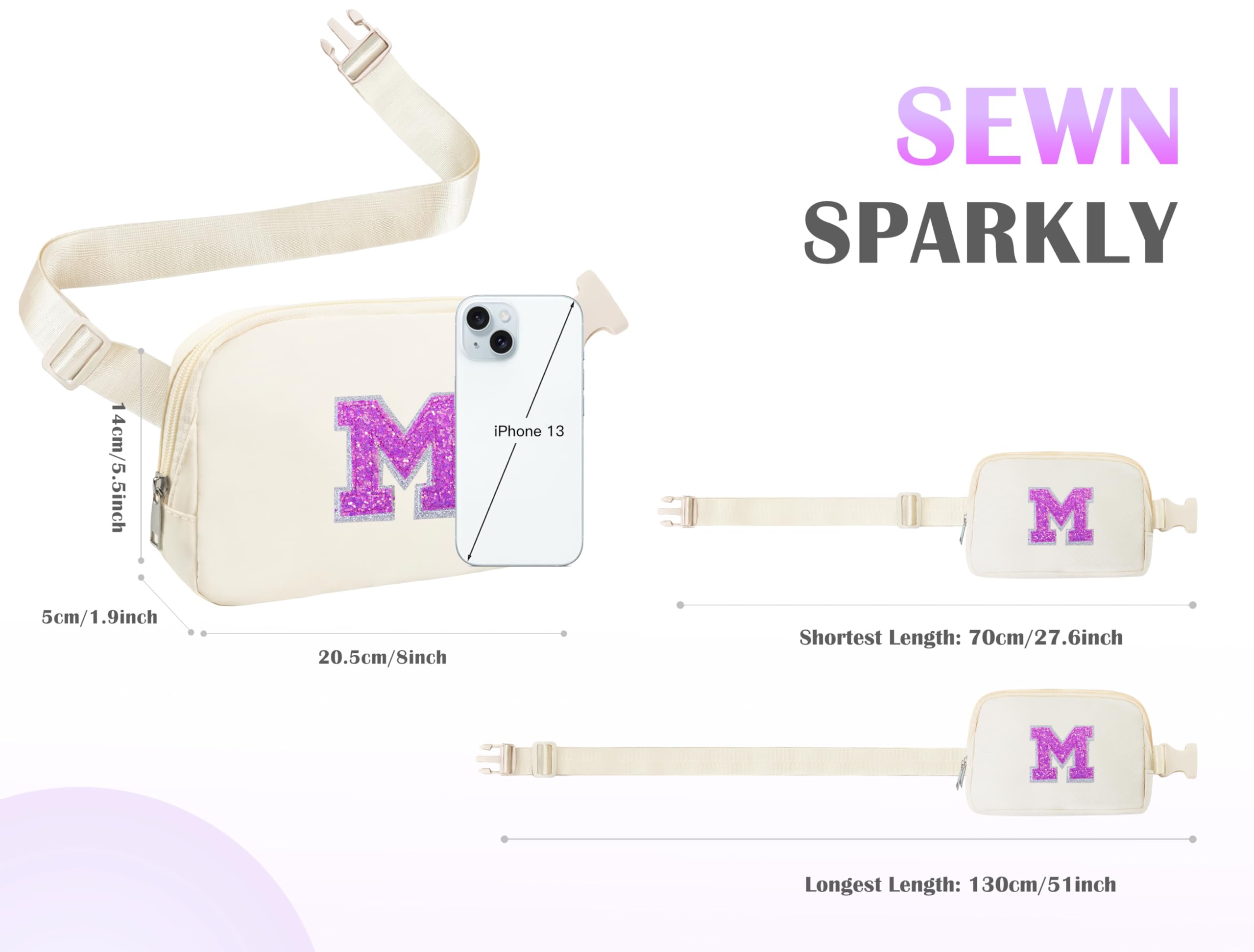 COSHAYSOO Fanny Pack Belt Bag Crossbody Initial Letter for 7 8 9 10 11 12 13 14 15 Year Old Teen Girl Gifts Trendy Stuff Cross Body Purse Travel Essentials Unique Easter Birthday Gift Idea Ivory M
