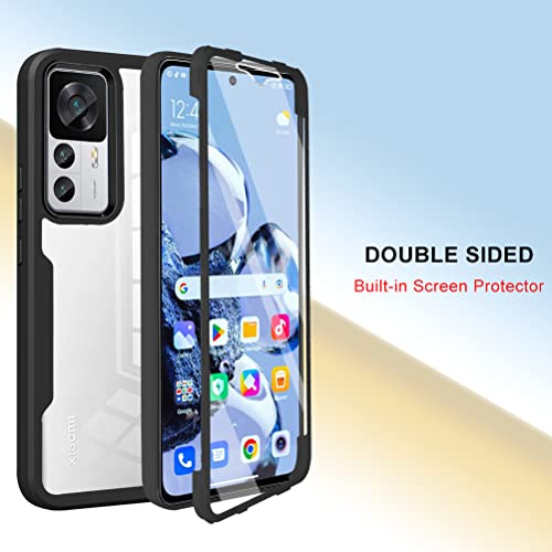 ZHOUDSAEIFD Case Compatible for Xiaomi Redmi Note 12 Pro 5G/Poco X5 Pro, 360° Full Body Protection Military-Grade Shockproof TPU Phone Cover with Screen Protector - Black