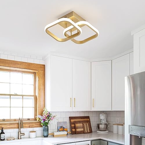 AMZASA Gold Hallway Light Modern LED Ceiling Light Mini Close to Ceiling Lamp for Balcony Corridor Closet Bedroom Bathroom Kitchen 4000K Neutral Light