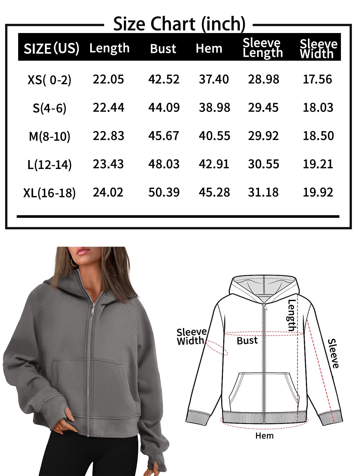 AUTOMET Womens Zip Up Hoodies Fleece Jackets Oversized Sweatshirts Fall Fashion Outfits 2025 Sweaters Winter Clothes Grey S
